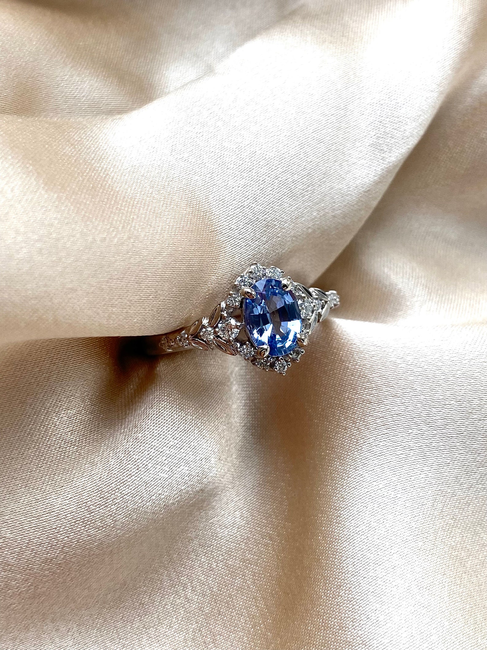 Kassandra Ice Blue Sapphire Engagement Ring: Diamond White Gold Ring - Etsy