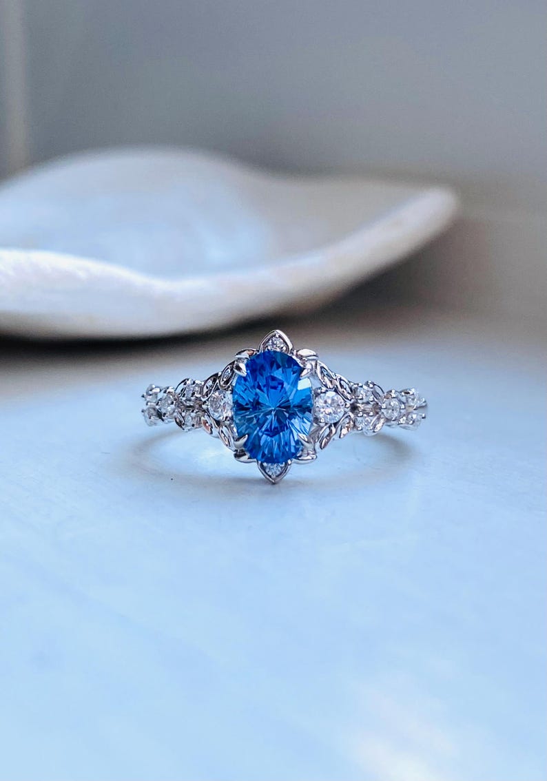 Arwen Blue Star Sapphire Ring, 14k White Gold, Diamonds. Fantasy ...