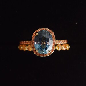 Indigo and Honeycomb Engagement Ring Set. Sapphire Ring Set. Orange and ...