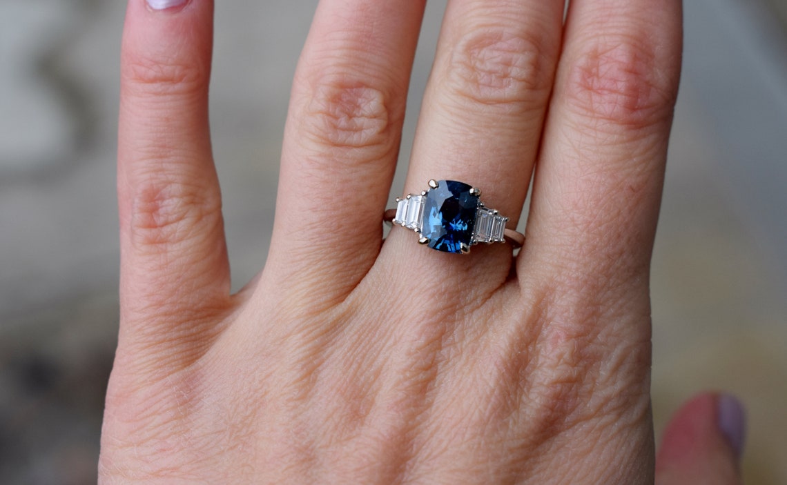 Blue Ice Sapphire Engagement Ring. White gold diamond ring. | Etsy