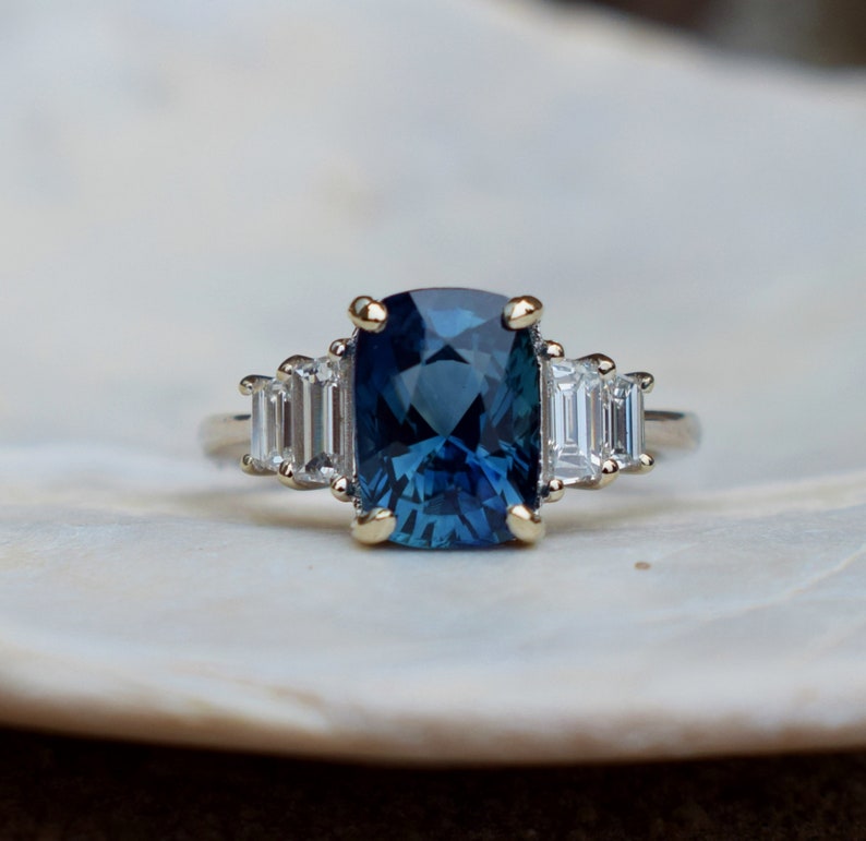 Blue Ice Sapphire Engagement Ring. White Gold Diamond Ring. - Etsy