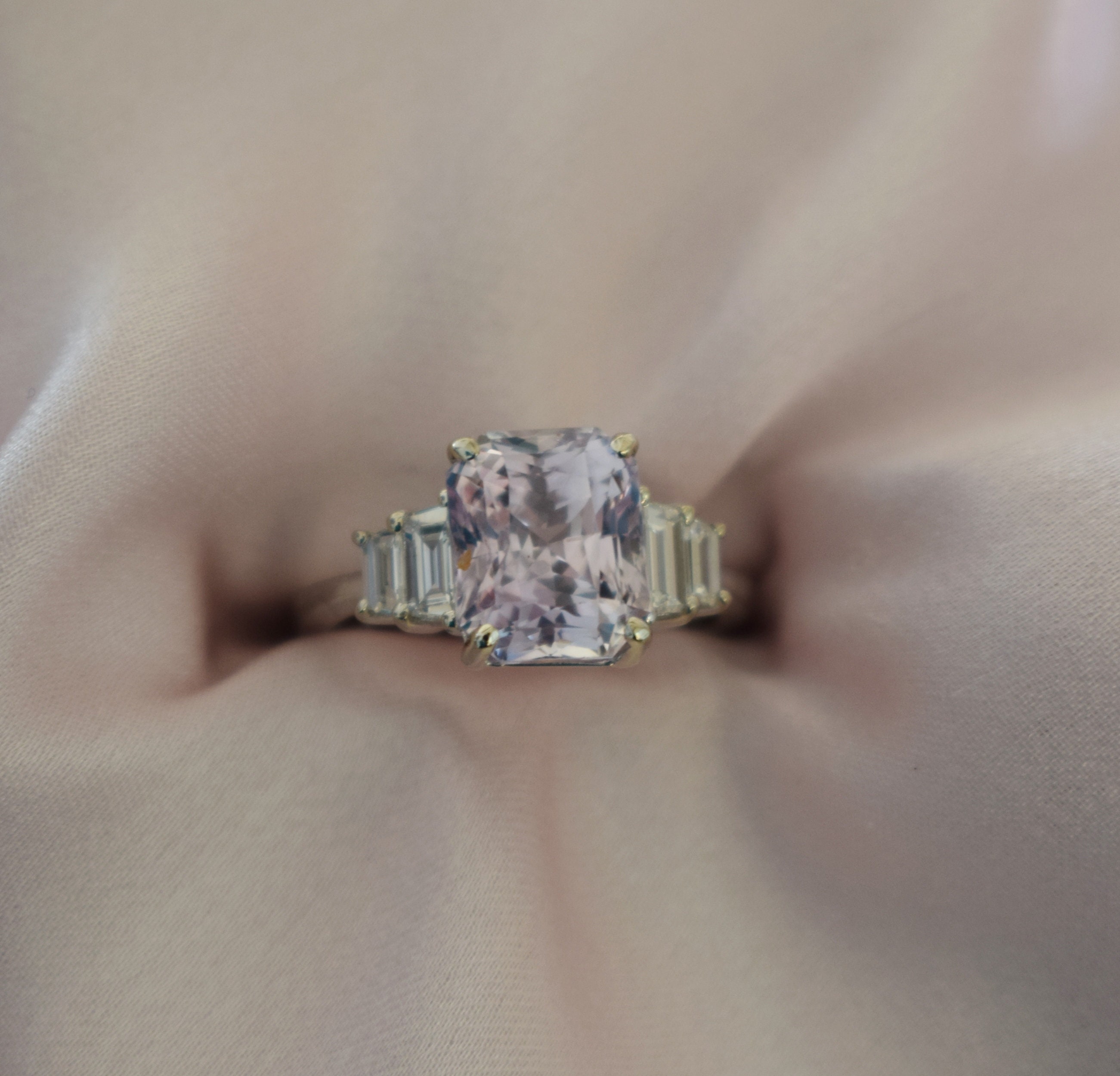 Lilac Ice Sapphire Engagement Ring. White gold diamond ring. Emerald ...