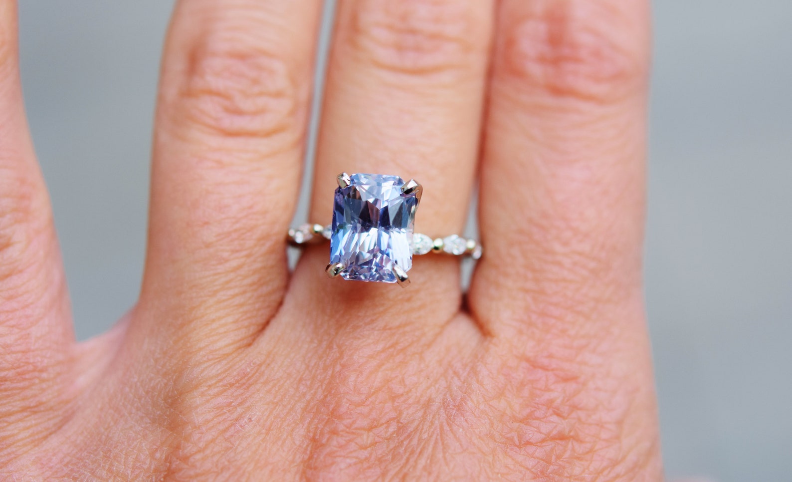 Emerald Engagement Ring 4.5ct Light Blue Sapphire Engagement - Etsy Canada