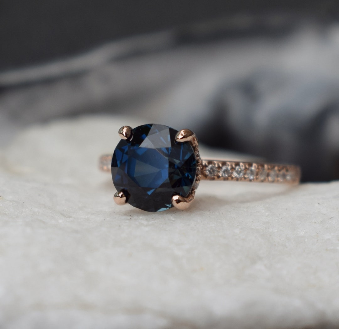 Midnight Blue Sapphire Ring: 14k Rose Gold Diamond Engagement Ring - Etsy