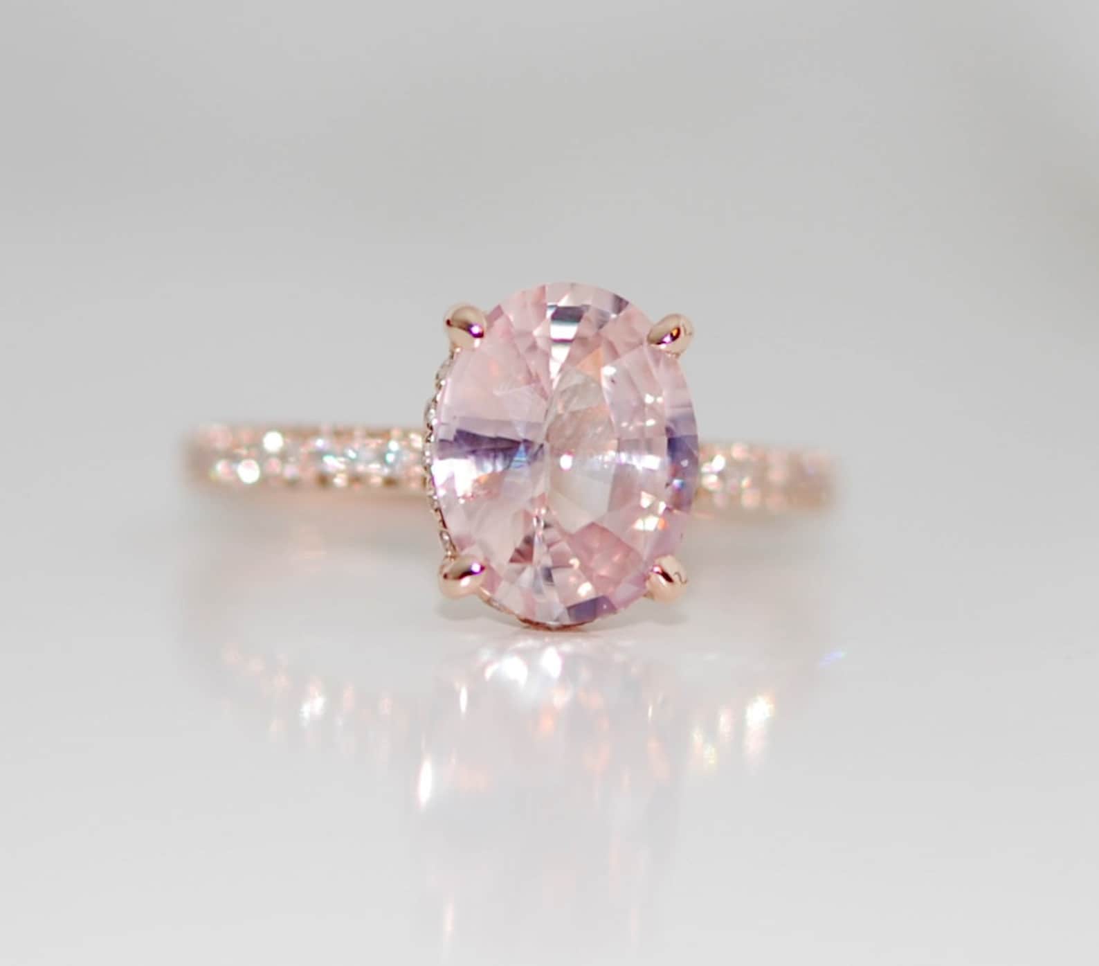 Rose Gold Engagement Ring 2.2ct Pink Sapphire Diamond Ring 14k - Etsy