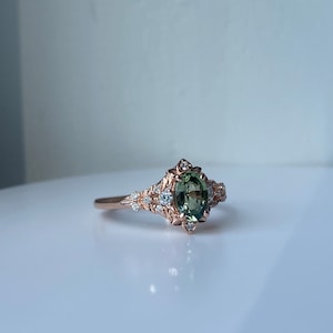 Arwen Spring Green Sapphire Diamond Ring: 14k Gold Fantasy Engagement ...