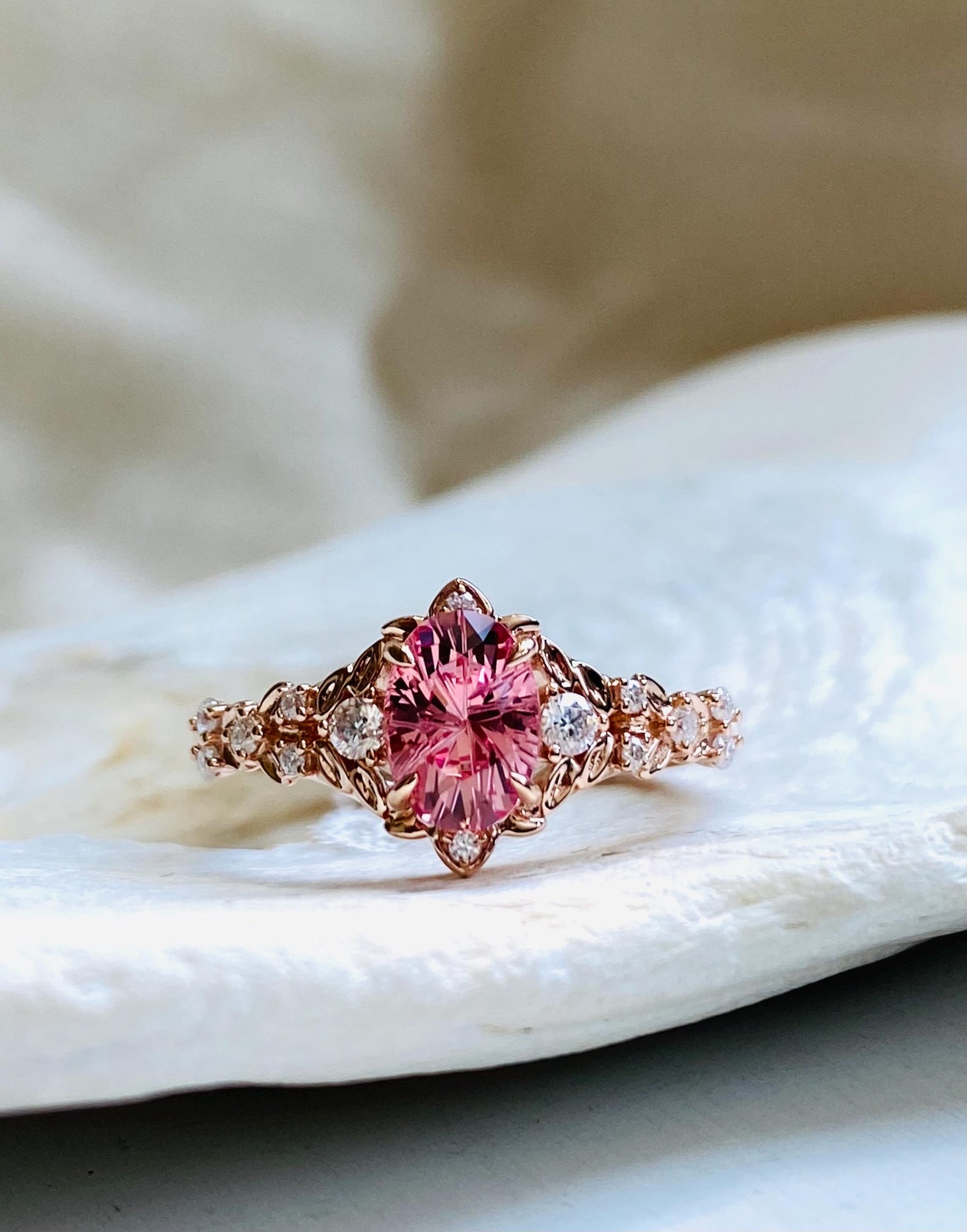 Arwen Star Pink Sapphire Ring, 14k Gold, Diamonds. Fantasy Inspired ...