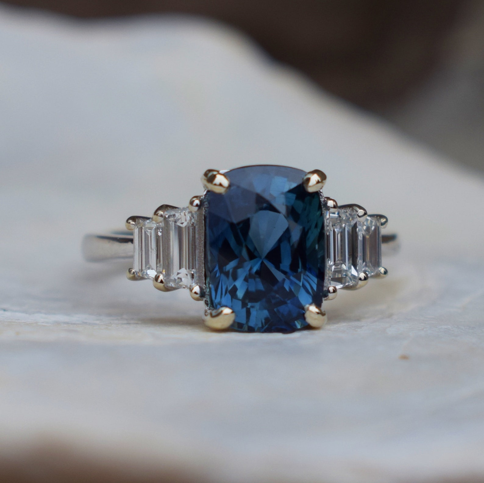 Blue Ice Sapphire Engagement Ring: Cushion Cut Diamond, 14k White Gold ...