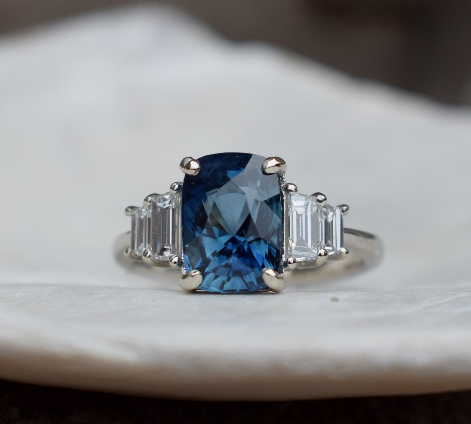 Blue Ice Sapphire Engagement Ring: Cushion Cut Diamond, 14k White Gold ...