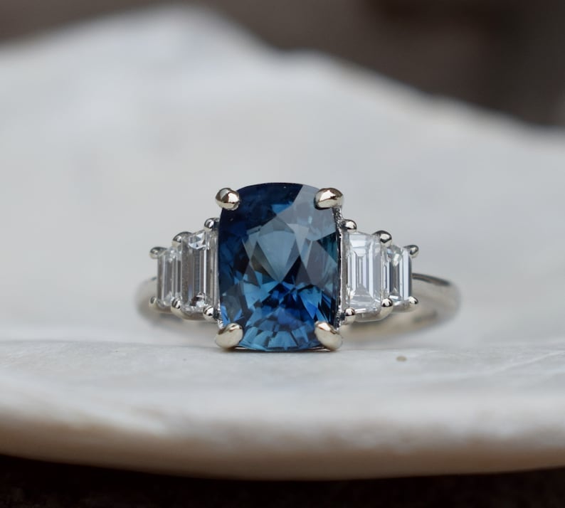 Blue Ice Sapphire Engagement Ring. White Gold Diamond Ring. - Etsy
