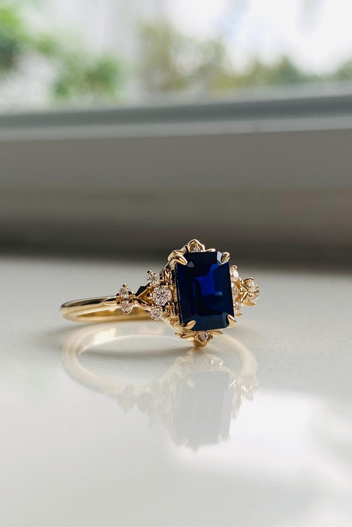 Dela Blue Sapphire Gold Ring. Fairytale Fantasy Ring. 14k Yellow Gold ...