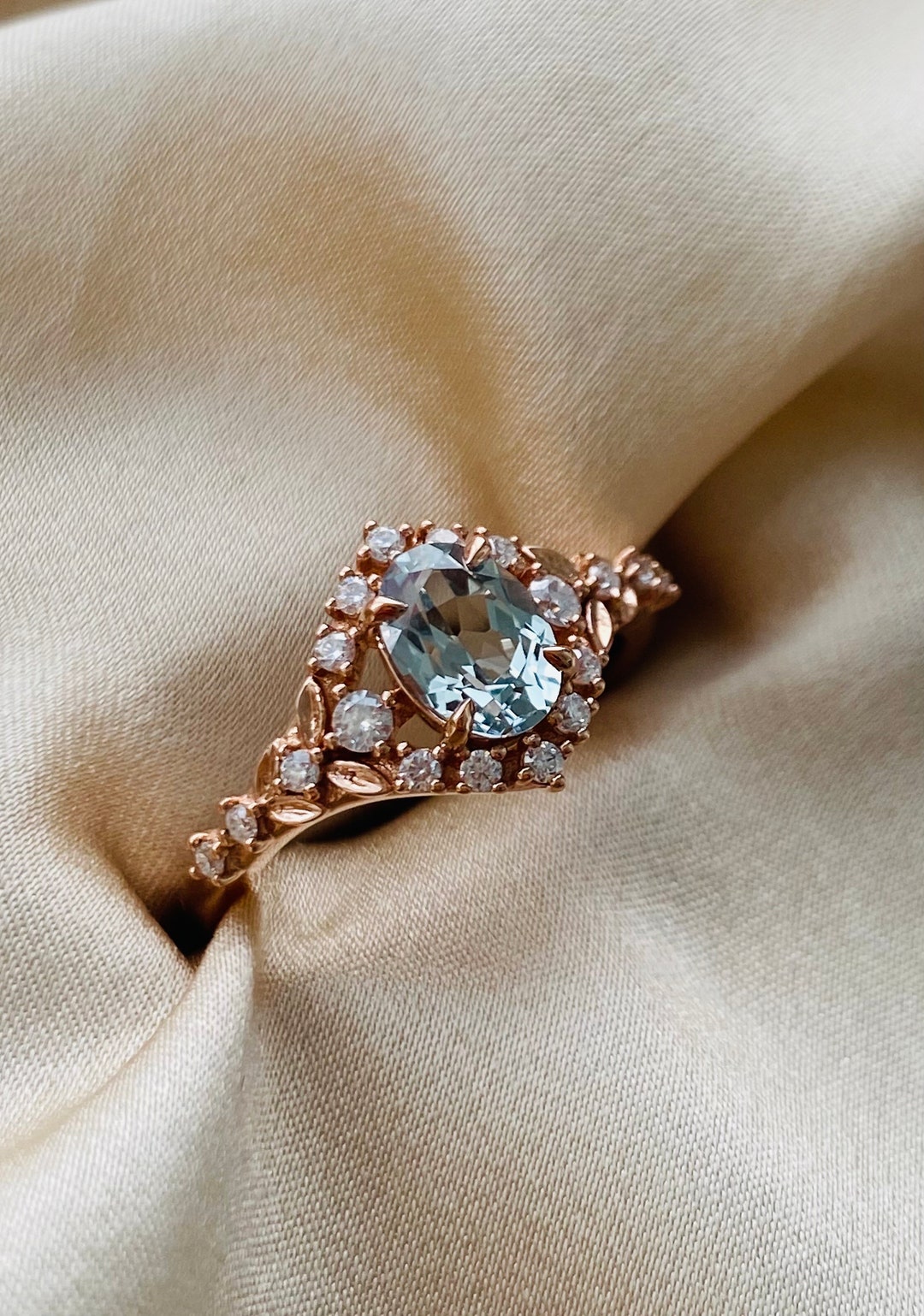 Kassandra Mint Green Sapphire Engagement Ring. Vintage Rose Gold ...