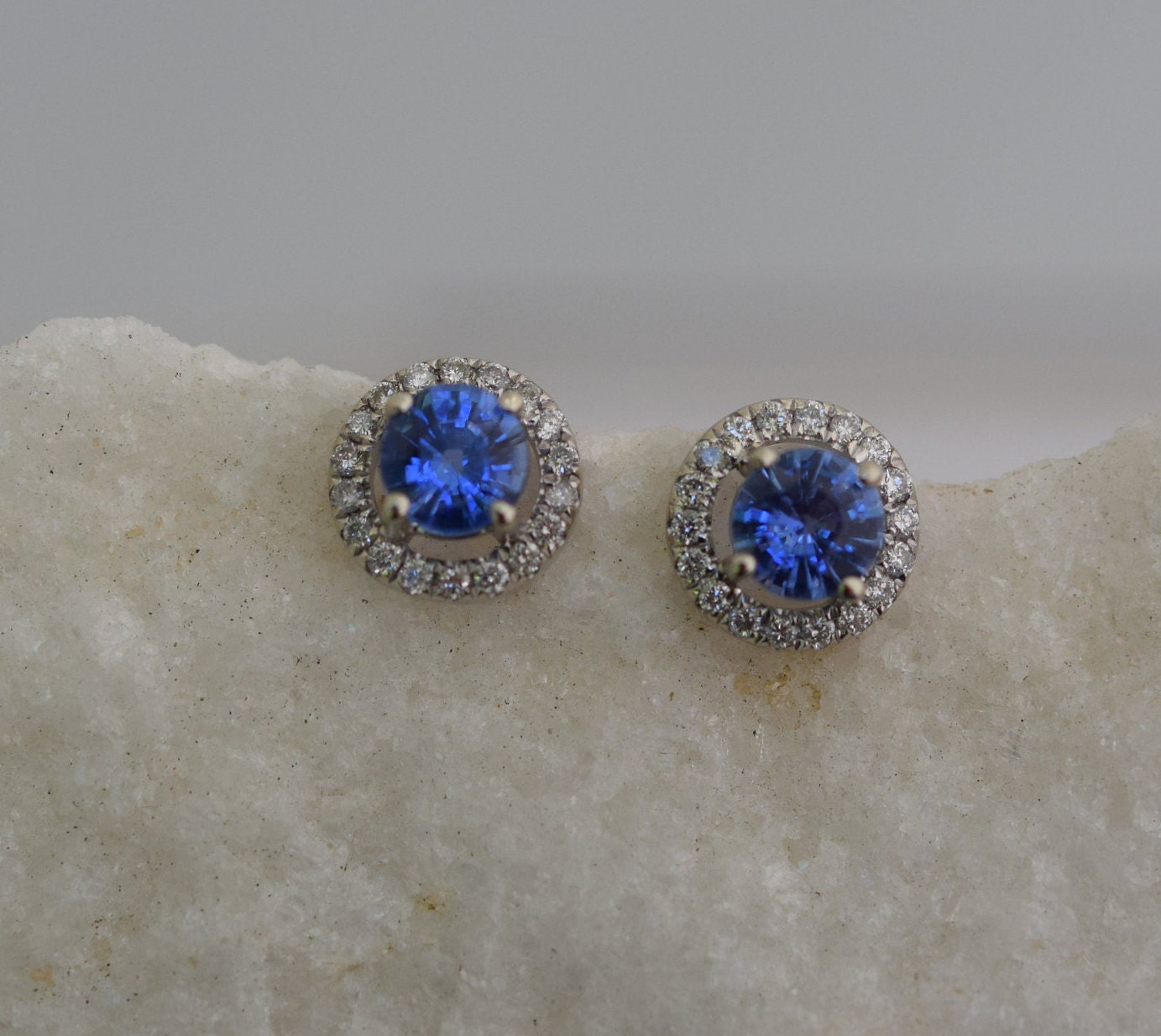 Blue Sapphire Studs. Stud Earrings. White Gold Earrings. Blue | Etsy