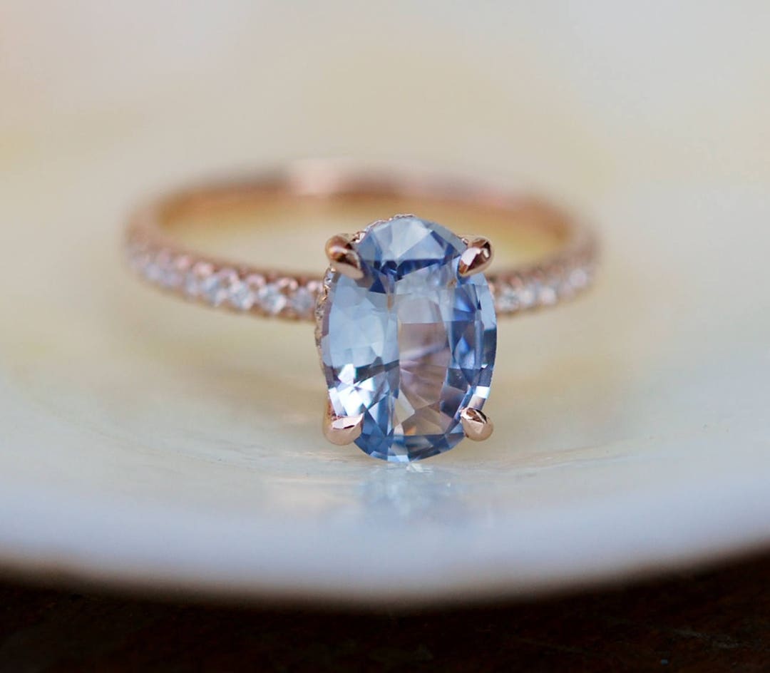 Ice Blue Sapphire Engagement Ring: Oval Cut Diamond, 14k Rose Gold - Etsy