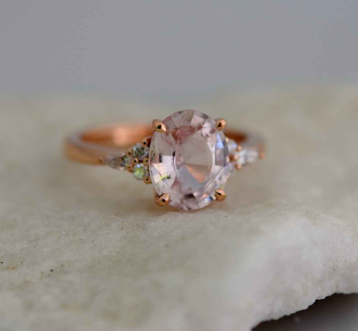 Blush Sapphire Engagement Ring. Oval Light Pink Sapphire Ring. - Etsy