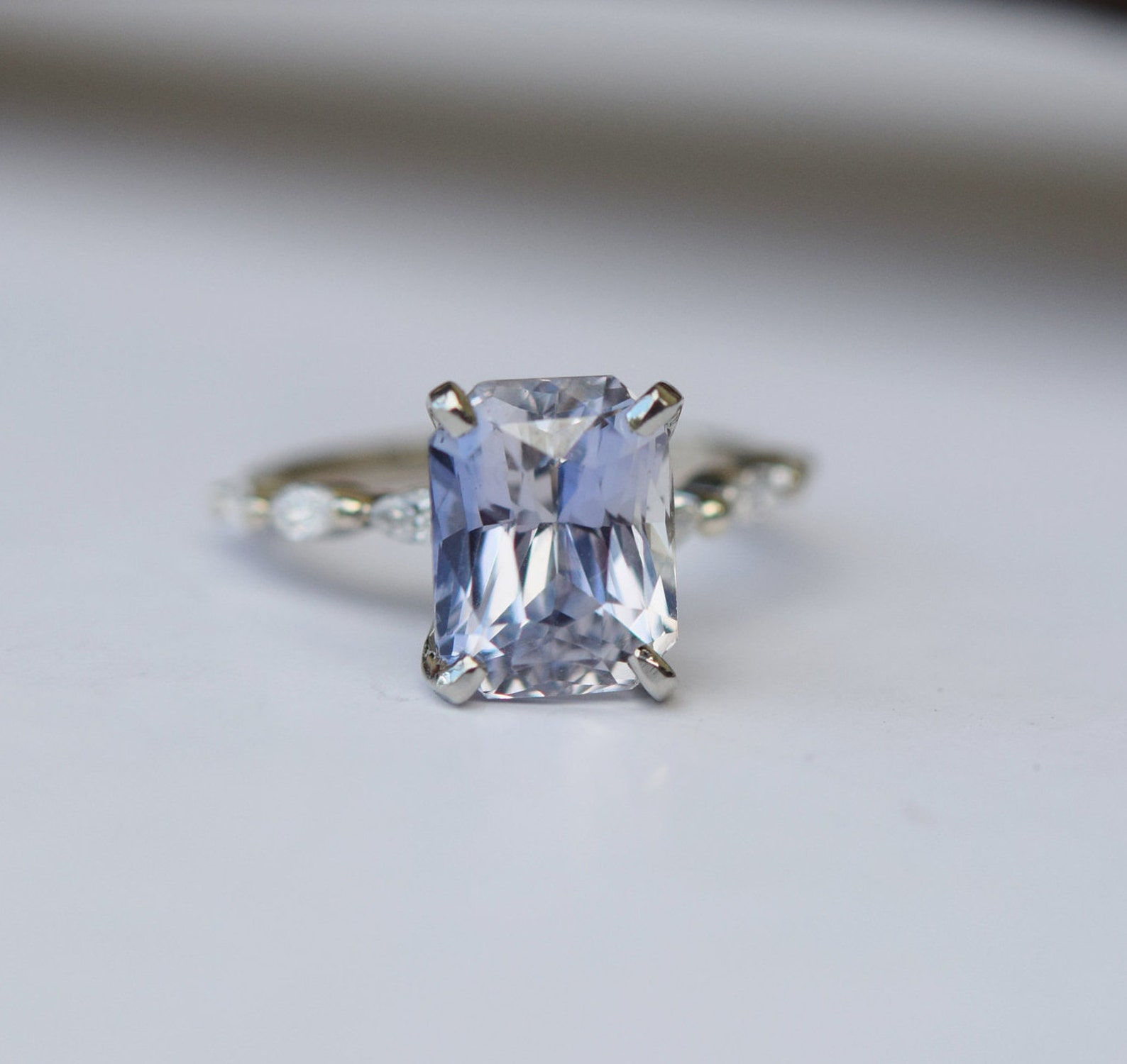 Emerald Engagement Ring 4.5ct Light Blue Sapphire Engagement - Etsy Canada