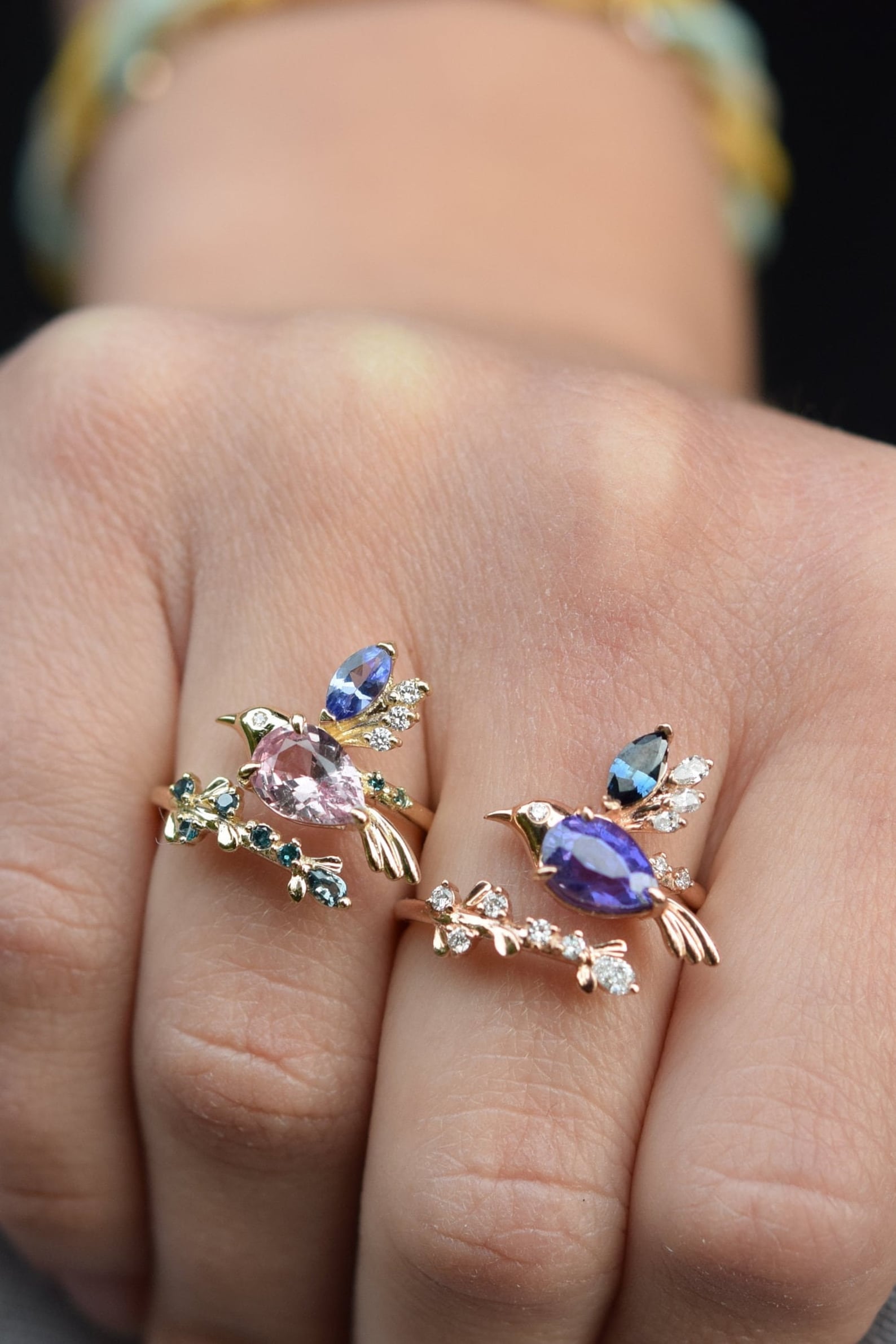 Hummingbird Sapphire Engagement Ring: 14k Gold Bird Lover Gift - Etsy