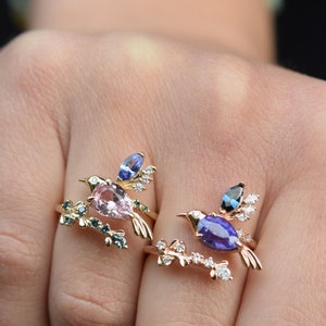 Hummingbird Sapphire Engagement Ring: 14k Gold Bird Lover Gift - Etsy