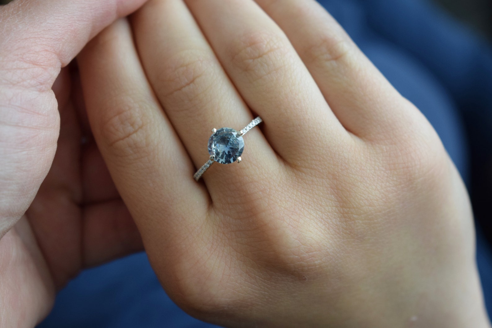 Round Blue Grey Sapphire Engagement Ring. 2ct Sapphire - Etsy
