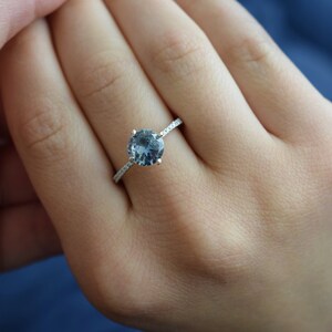 Round Blue Grey Sapphire Engagement Ring. 2ct Sapphire Engagement Ring ...