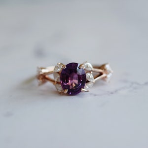 Grape Sapphire Engagement Ring in 14k Rose Gold. Cluster Engagement ...