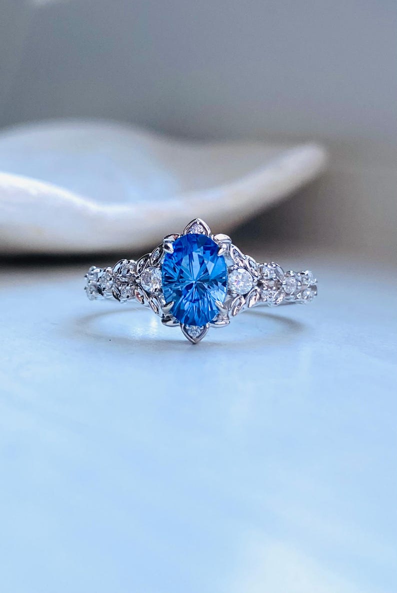 Arwen Blue Star Sapphire Ring, 14k White Gold, Diamonds. Fantasy ...