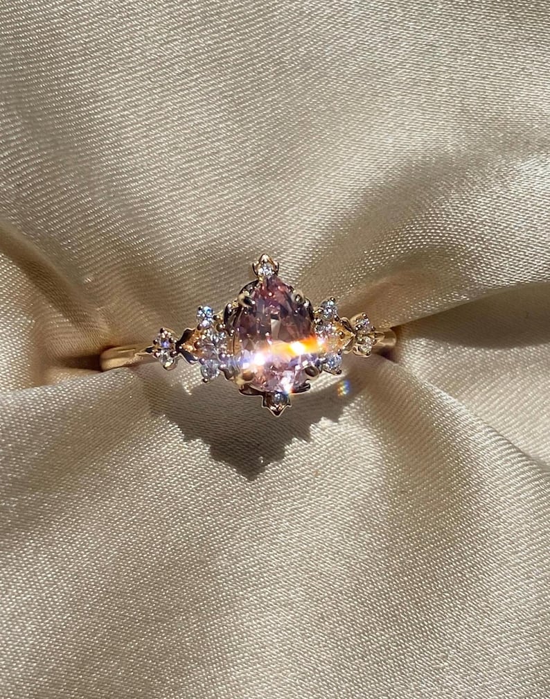 Greata Fantasy Pink Sapphire Engagement Ring: 14k Gold Whimsical ...