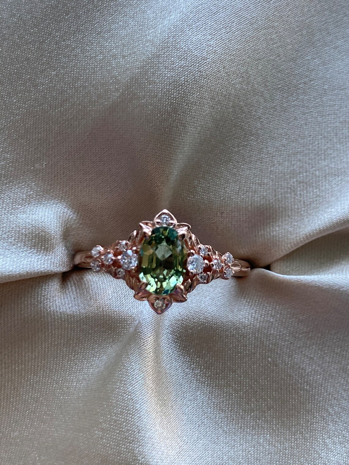 Arwen Spring Green Sapphire Diamond Ring: 14k Gold Fantasy Engagement ...