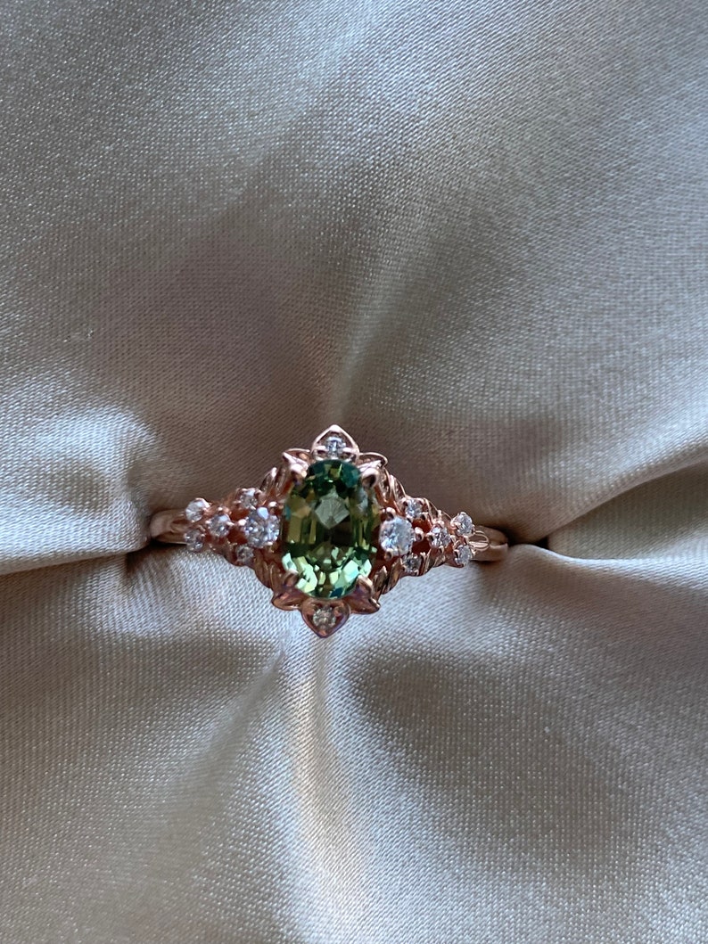 Arwen Spring Green Sapphire Diamond Ring: 14k Gold Fantasy Engagement ...