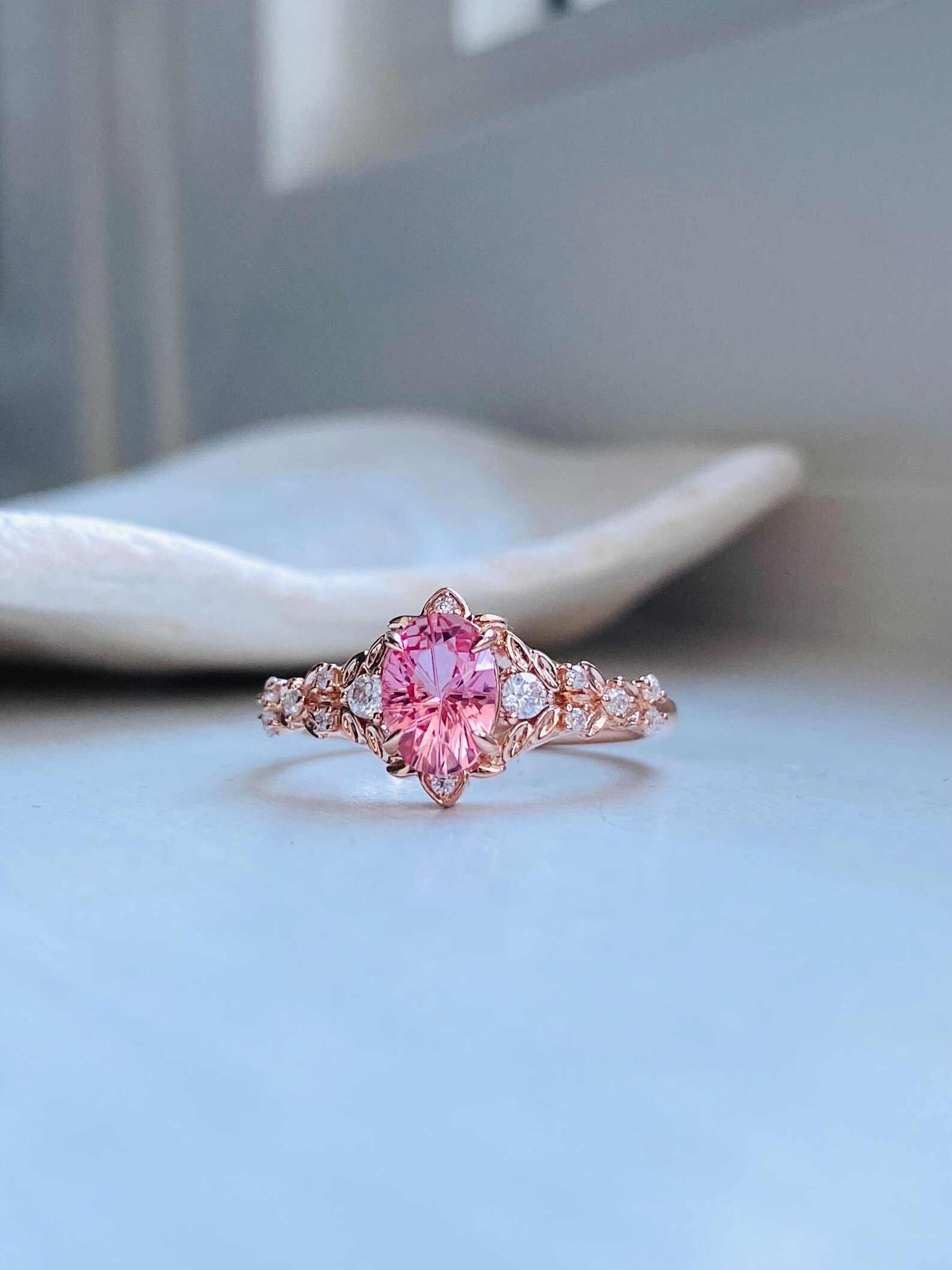 Arwen Star Pink Sapphire Ring, 14k Gold, Diamonds. Fantasy Inspired ...