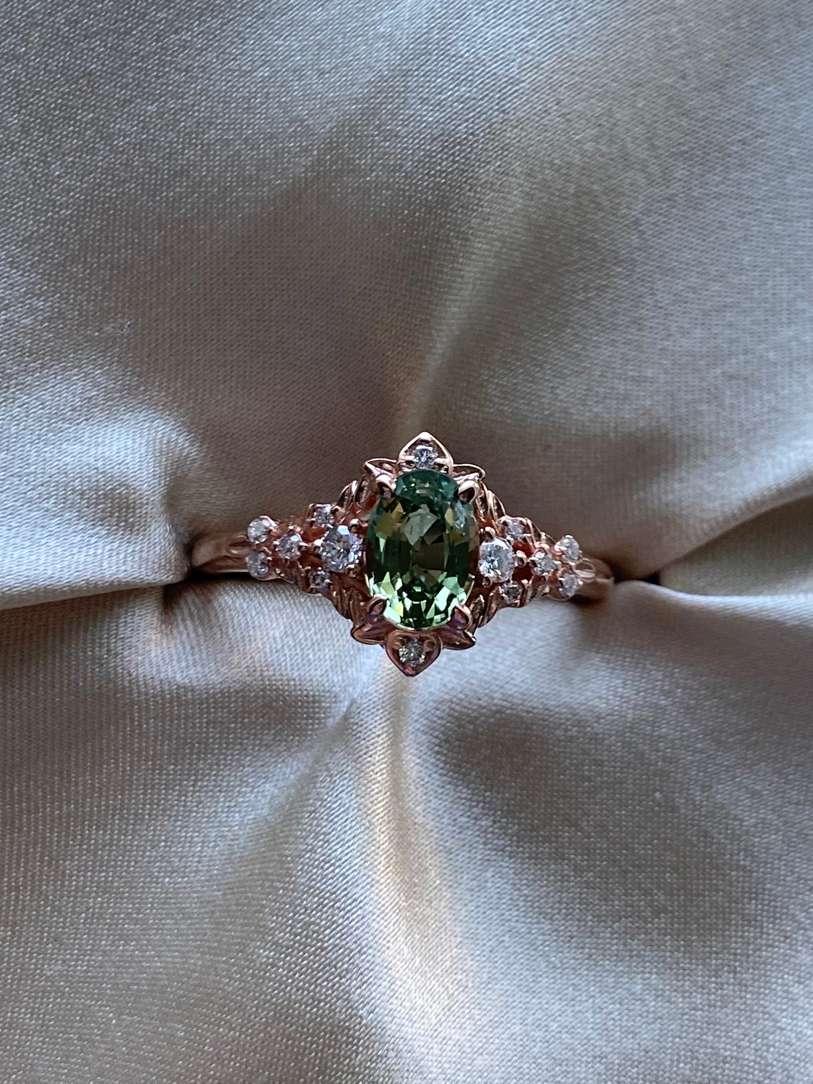 Arwen Spring Green Sapphire Diamond Ring: 14k Gold Fantasy Engagement ...