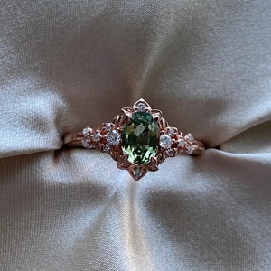 Arwen Spring Green Sapphire Diamond Ring: 14k Gold Fantasy Engagement ...