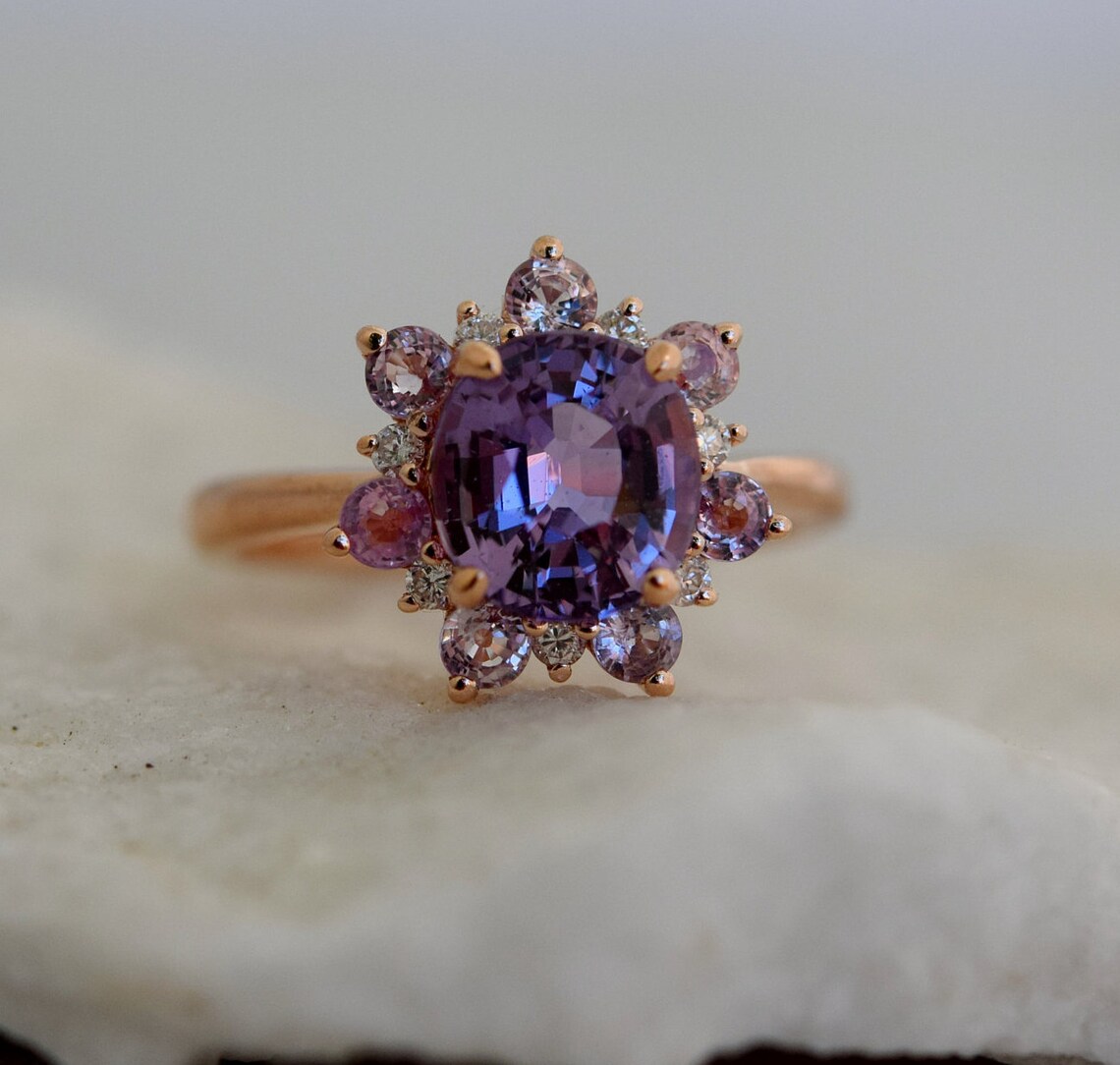 Lavender Snowflake Ring Sapphire Engagement Ring Round Purple - Etsy
