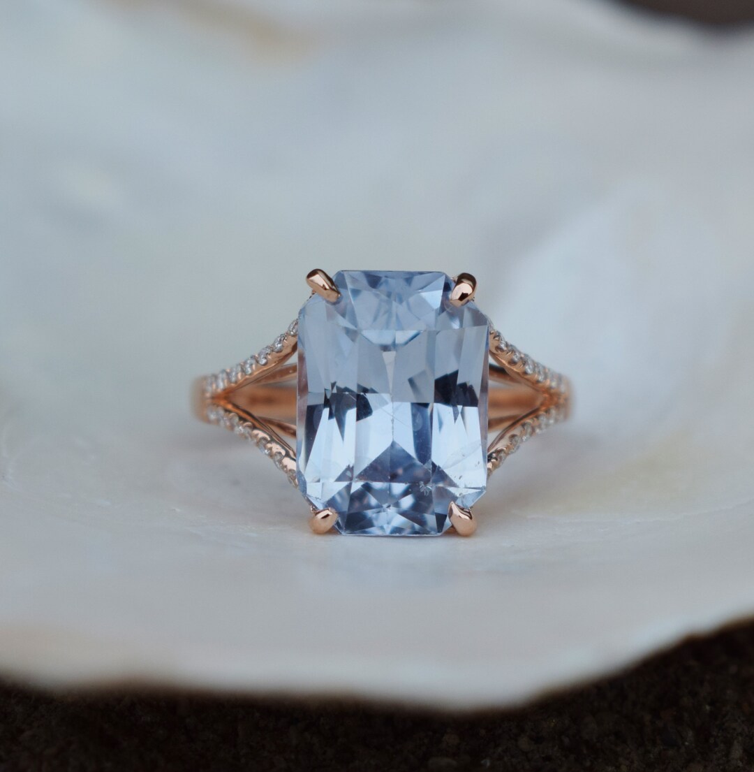 Paris Engagement Ring. Ice Blue Sapphire Gemstone Rings. Rose Gold Ring ...