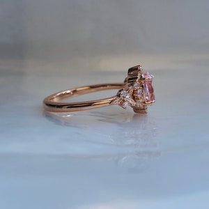 Peach Sapphire Engagement Ring: Nature Inspired Diamond 14k Gold Ring ...