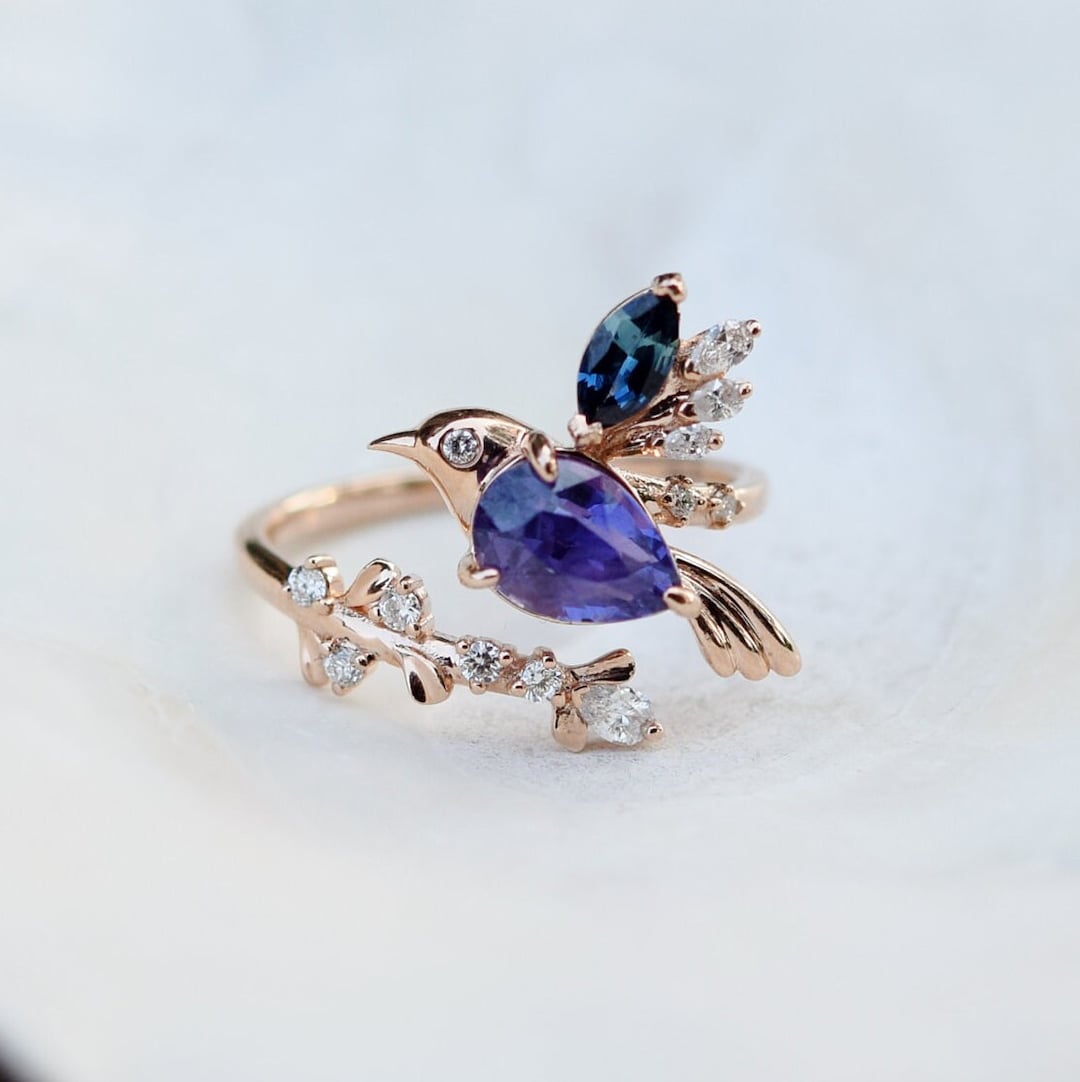 Hummingbird Purple Sapphire Engagement Ring: Multi-stone Bird Lover ...