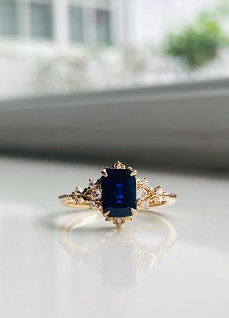 Dela Blue Sapphire Gold Ring. Fairytale Fantasy Ring. 14k Yellow Gold ...