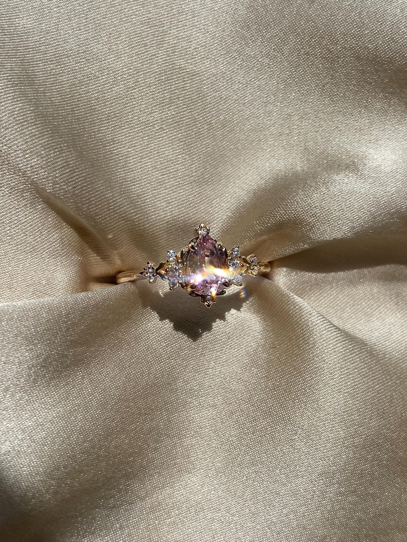 Greata Fantasy Pink Sapphire Engagement Ring: 14k Gold Whimsical ...