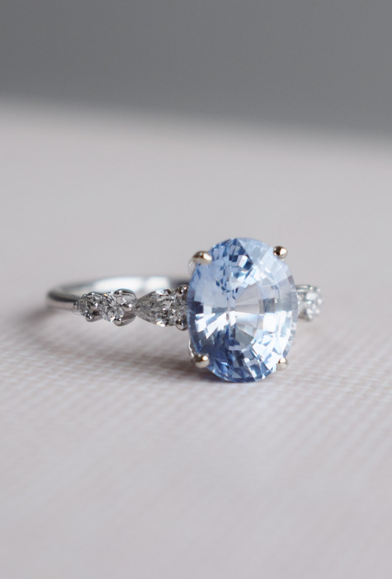 Ice Blue Sapphire Engagement Ring. Oval White Gold Engagement - Etsy