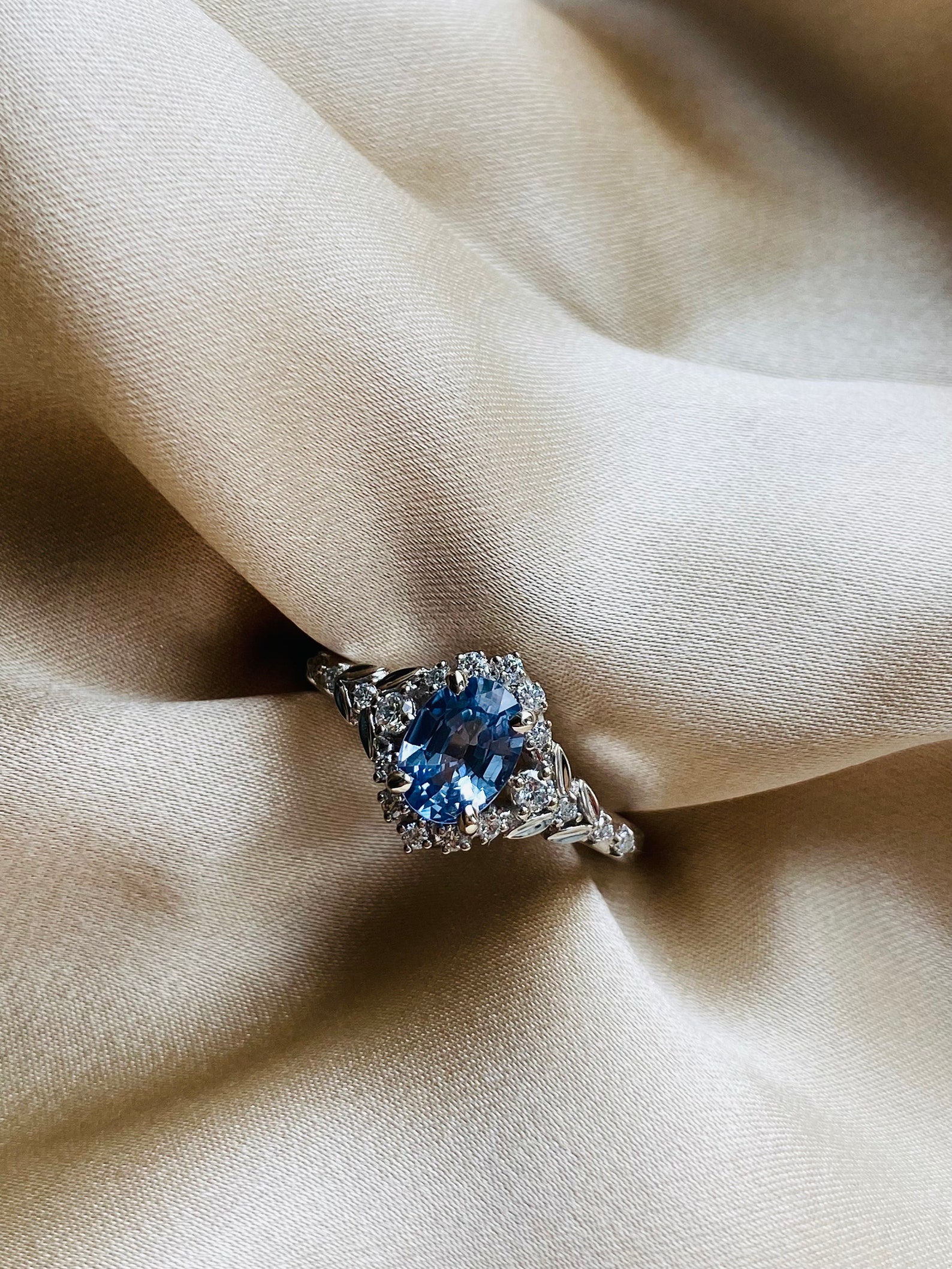 Kassandra Ice Blue Sapphire Engagement Ring: Diamond White Gold Ring - Etsy