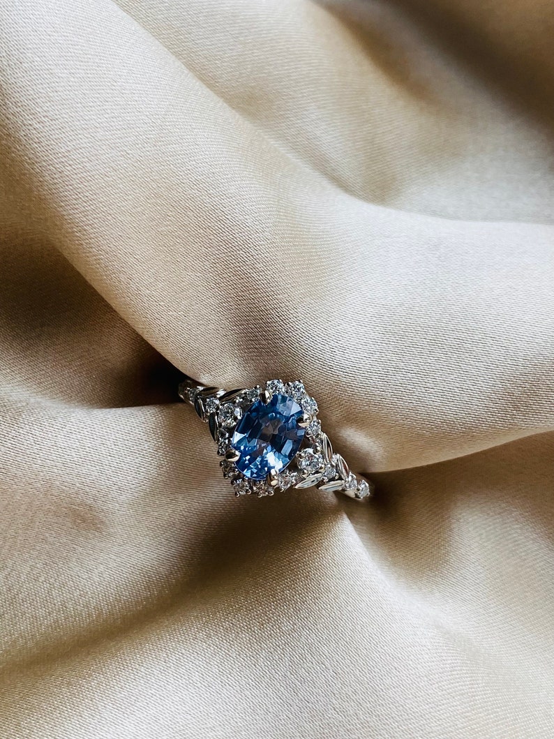 Kassandra Ice Blue Sapphire Engagement Ring: Diamond White Gold Ring - Etsy