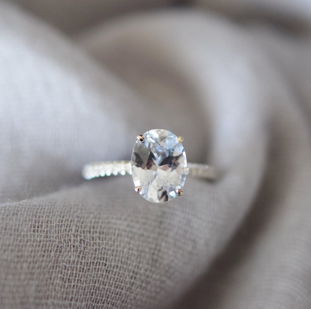 Ice Blue Sapphire Engagement Ring: 2.6ct Oval, 14k White Gold Diamond ...