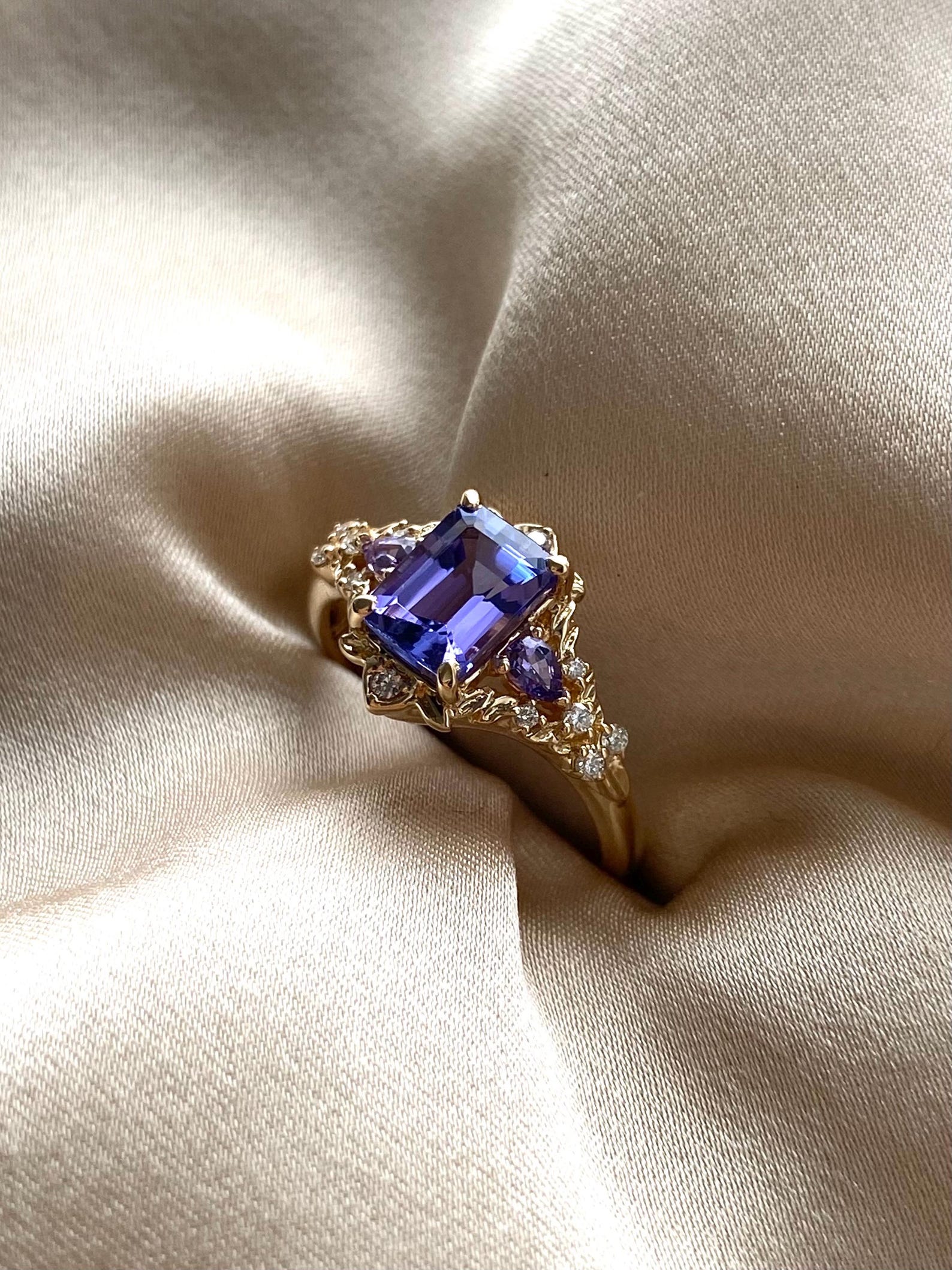 Arwen Tanzanite Engagement Ring: Emerald Cut, 14k Rose Gold, Sapphire ...