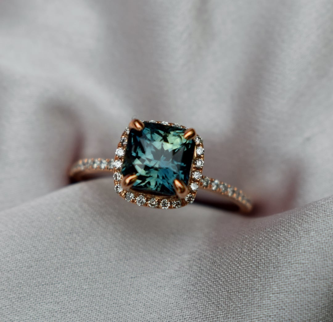 Peacock Sapphire Engagement Ring