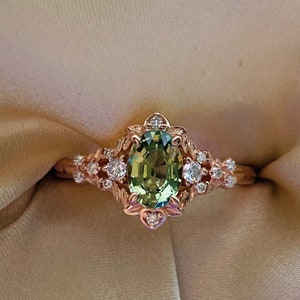 Arwen Spring Green Sapphire Diamond Ring: 14k Gold Fantasy Engagement ...