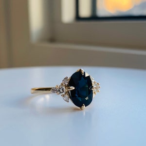 Black Sapphire and Diamonds Engagement Ring Yellow Gold. Goth ...