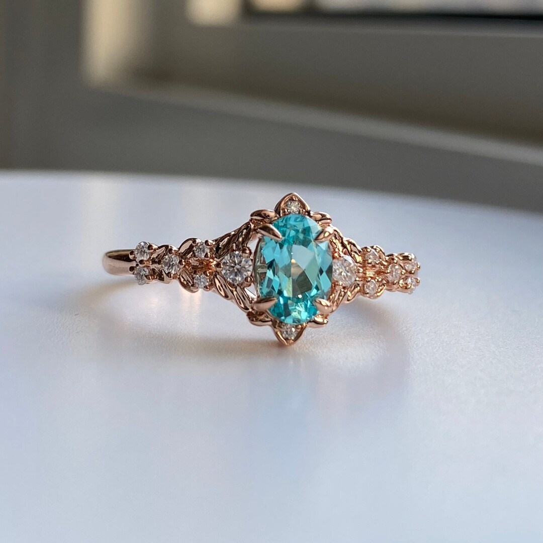 Paraiba Tourmaline Engagement Ring, Neon Blue Green Ring, Arwen Ring in ...