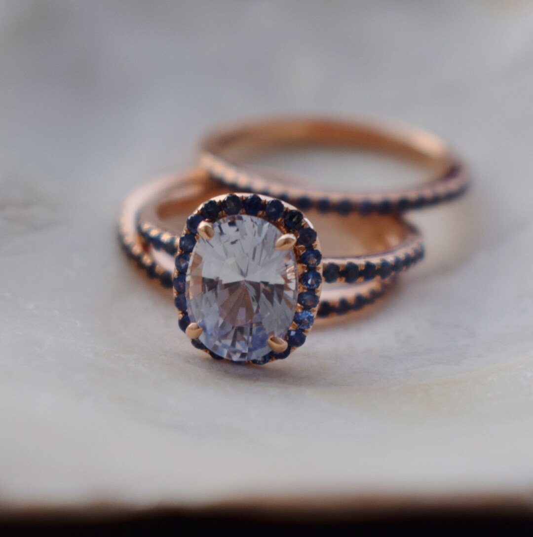 Ice Blue Sapphire Bridal Set. Rain Blue Sapphire Engagement Ring and ...