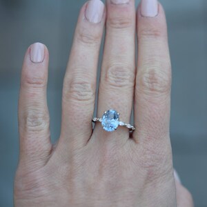 Oval Blue-grey Sapphire and Diamond White Gold Engagement Ring - Etsy