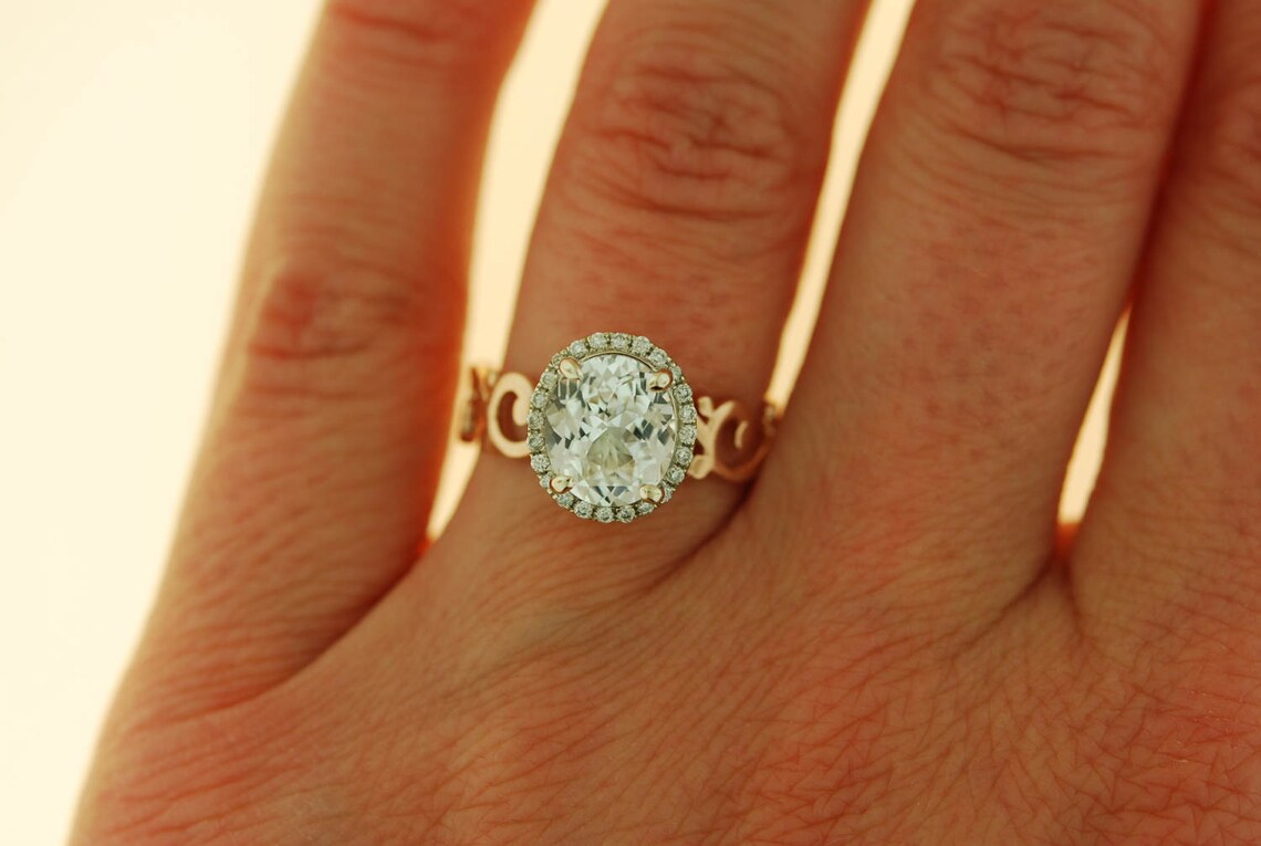 Floral Engagement Ring Vine Engagement Ring 2.21ct Oval - Etsy